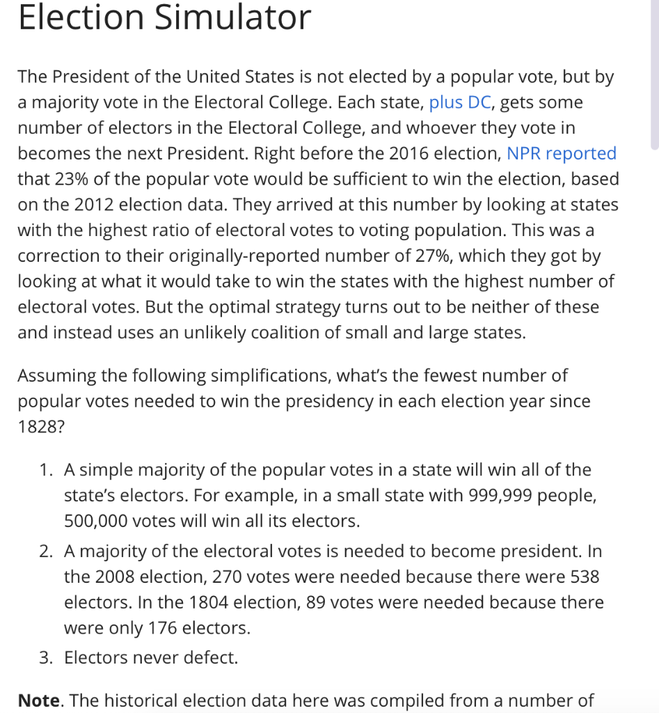 Election Simulator The President of the United States | Chegg.com