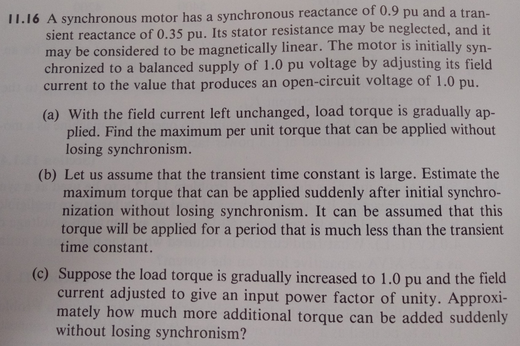 Solved 11.16 A synchronous motor has a synchronous reactance | Chegg.com