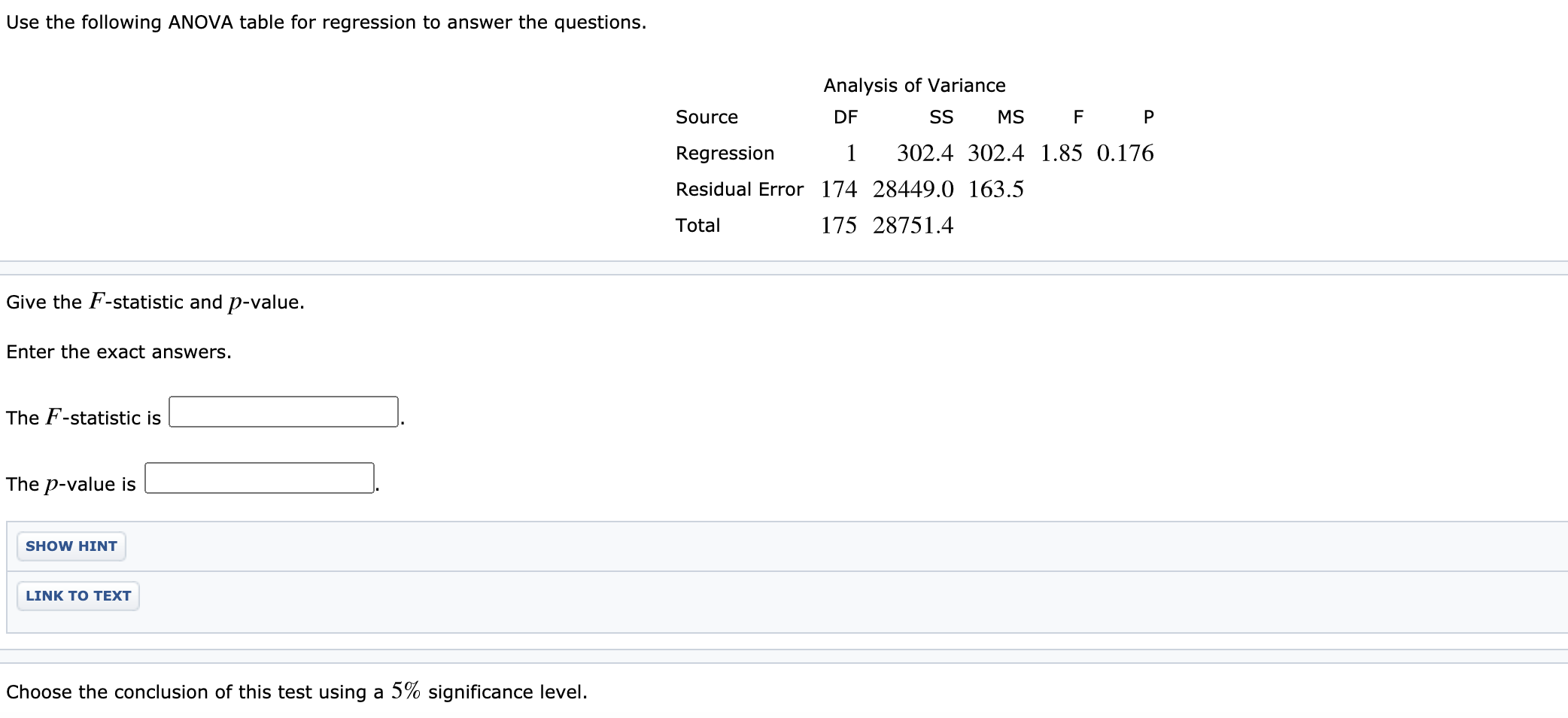 Solved Choose the conclusion of this test using a 5% | Chegg.com