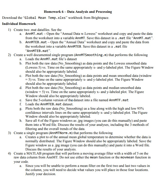 Matlab Homework 6 – Data Analysis and Processing | Chegg.com