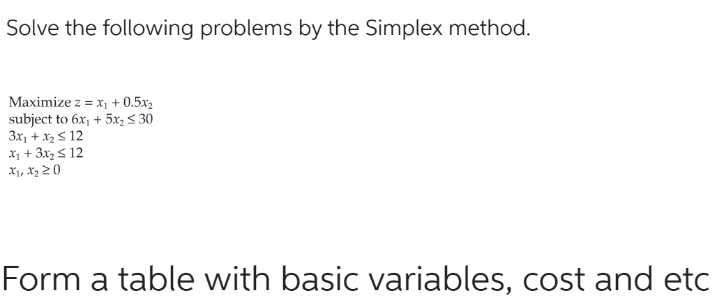 Solved Do not solve graphically. Tabulate the variables | Chegg.com