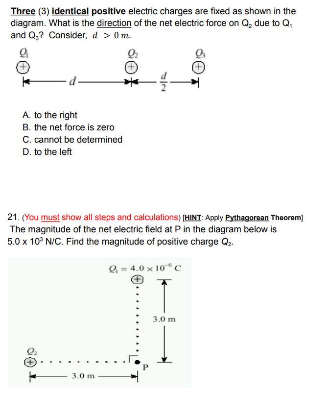 Solved Three (3) identical positive electric charges are | Chegg.com