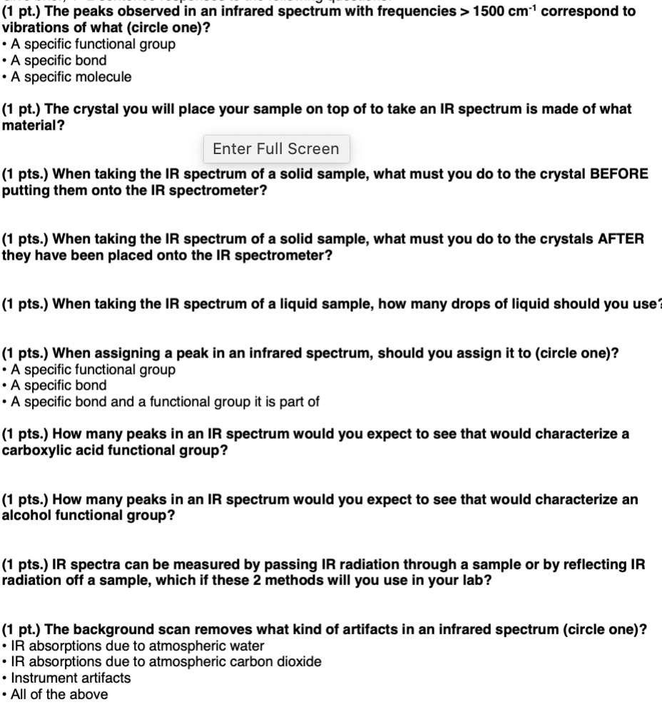 Solved (1 pt.) The peaks observed in an infrared spectrum | Chegg.com