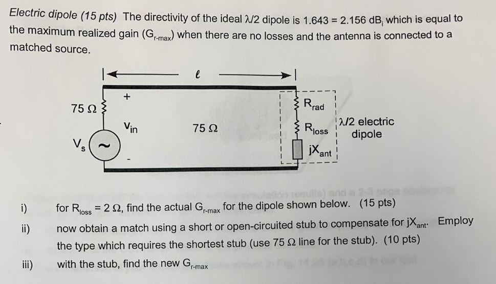 Electric dipole (15 pts) The directivity of the ideal | Chegg.com
