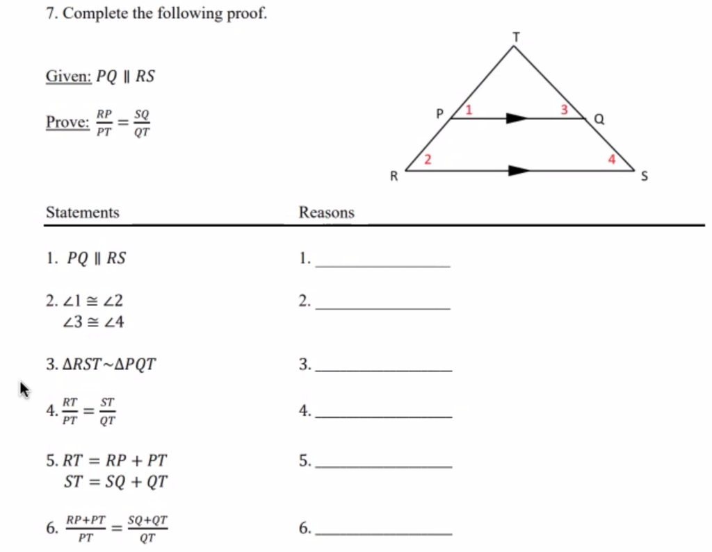 Solved 7. Complete the following proof. Given: PQ∥RS Prove: | Chegg.com