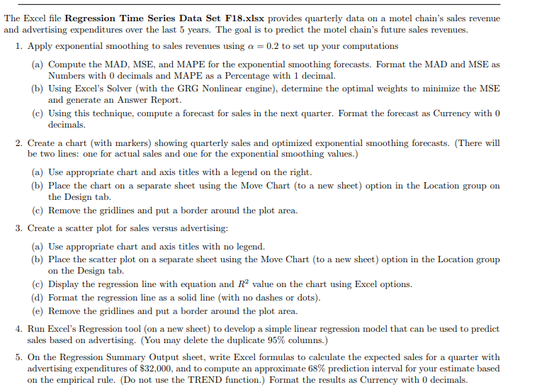 Solved The Excel file Regression Time Series Data Set | Chegg.com