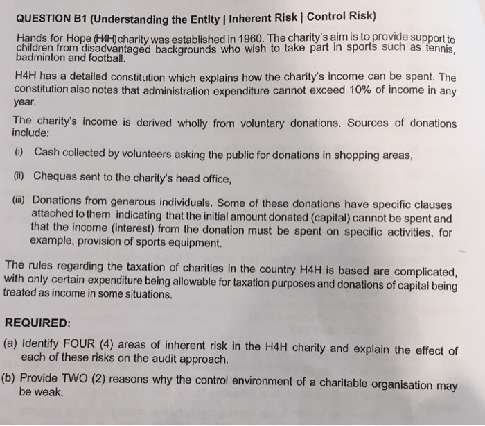 Solved QUESTION B1 (Understanding the Entity | Inherent | Chegg.com