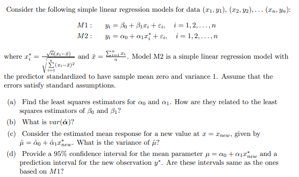 Solved Consider the following simple linear regression | Chegg.com