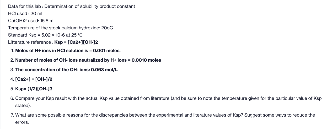 Solved Data for this lab: Determination of solubility | Chegg.com