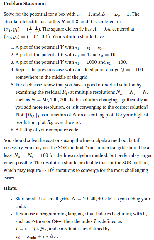 Solved Problem Statement Solve for the potential for a box | Chegg.com