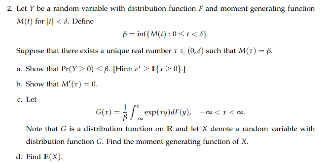 2. Let Y be a random variable with distribution | Chegg.com