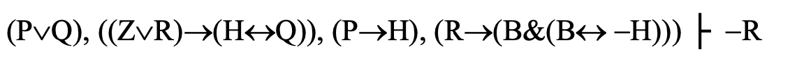 Solved (PVQ), ((ZVR)-(HQ)), (P=>H), (R--(B&(B4-H))) E-R | Chegg.com