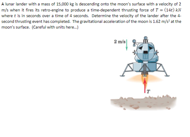 Solved A lunar lander with a mass of 15,000 kg is descending | Chegg.com