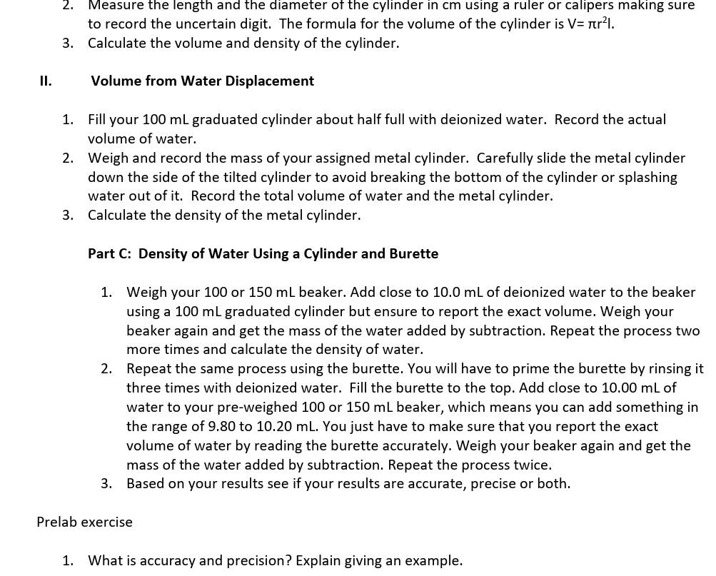 Solved Part A: Density of Deionized Water 1. Use a | Chegg.com