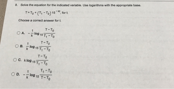 Solved 8. Solve the equation for the indicated variable. Use | Chegg.com