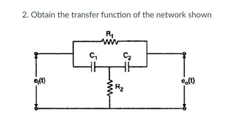 Solved 2. Obtain the transfer function of the network shown | Chegg.com