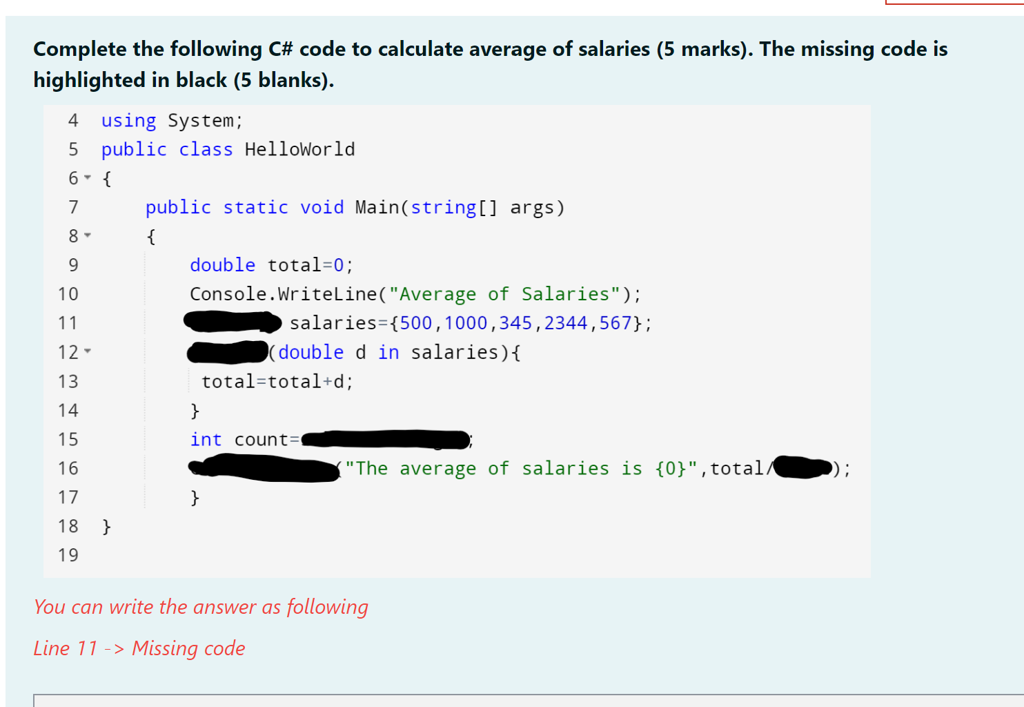 Solved Complete the following C# code to calculate average | Chegg.com