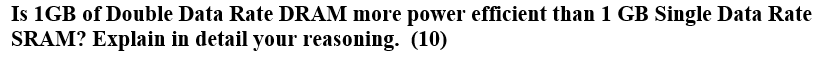 Is 1GB of Double Data Rate DRAM more power efficient | Chegg.com