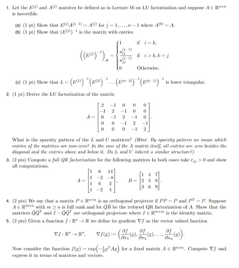 1. Let the E(j) and A(j) matrices be defined as in | Chegg.com