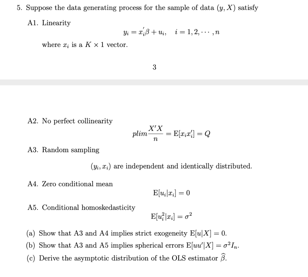 5. Suppose the data generating process for the sample | Chegg.com