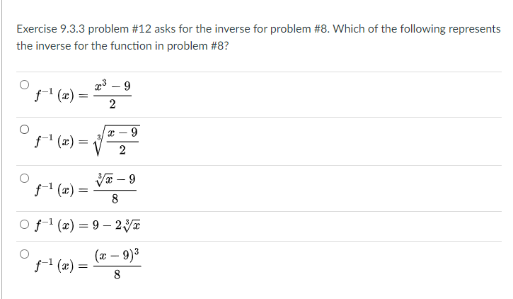 Solved Exercise 9.3.3 problem #12 asks for the inverse for | Chegg.com
