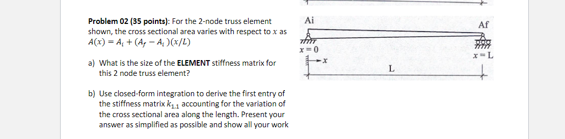 Problem 02 (35 points): For the 2-node truss element | Chegg.com