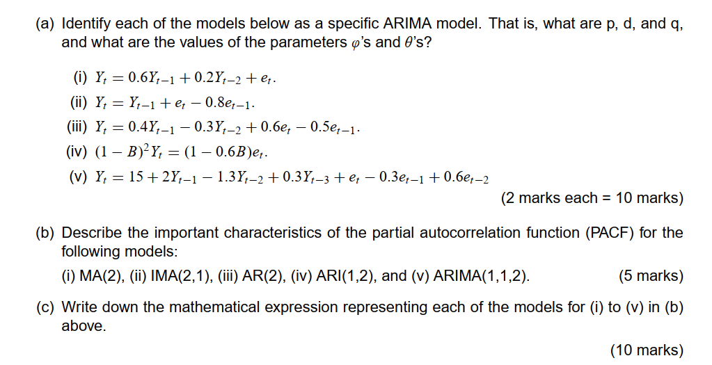 Solved (a) Identify each of the models below as a specific | Chegg.com