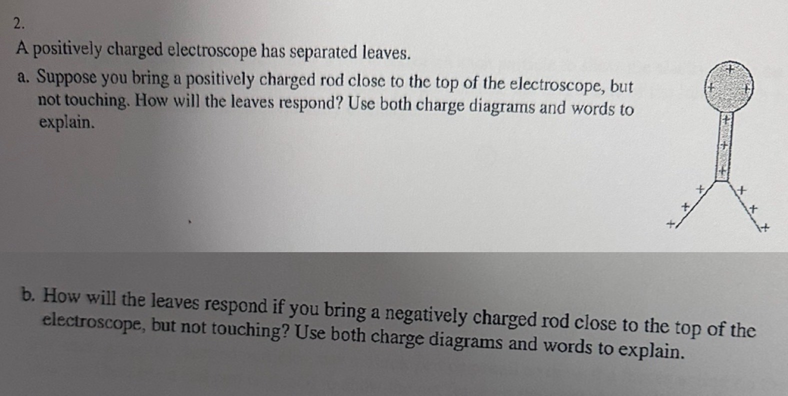 Solved 2.A positively charged electroscope has separated | Chegg.com