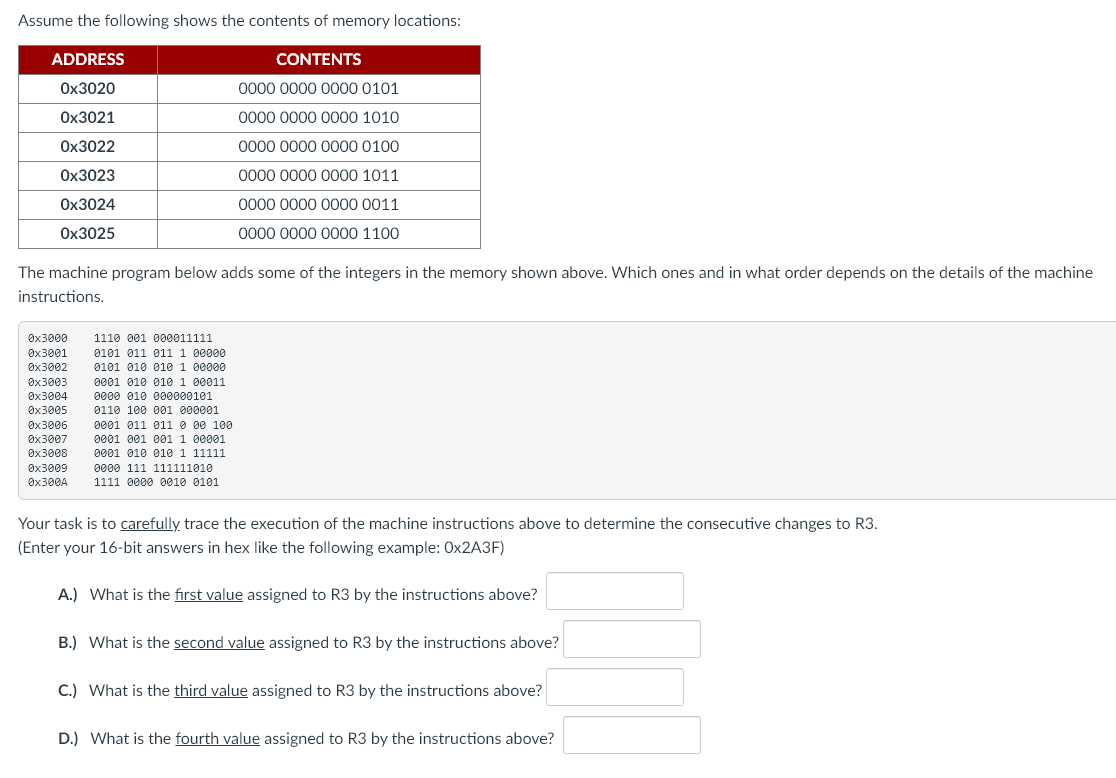 Solved Assume the following shows the contents of memory | Chegg.com