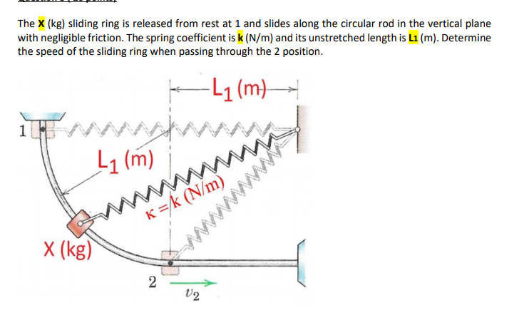Solved The X (kg) sliding ring is released from rest at 1 | Chegg.com