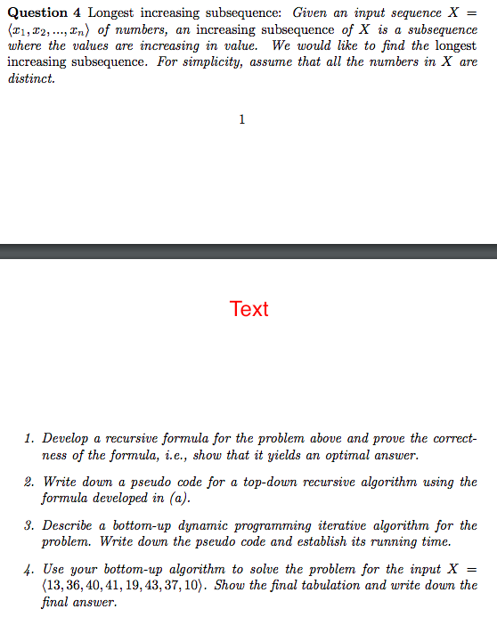 Question 4 Longest increasing subsequence: Given an | Chegg.com