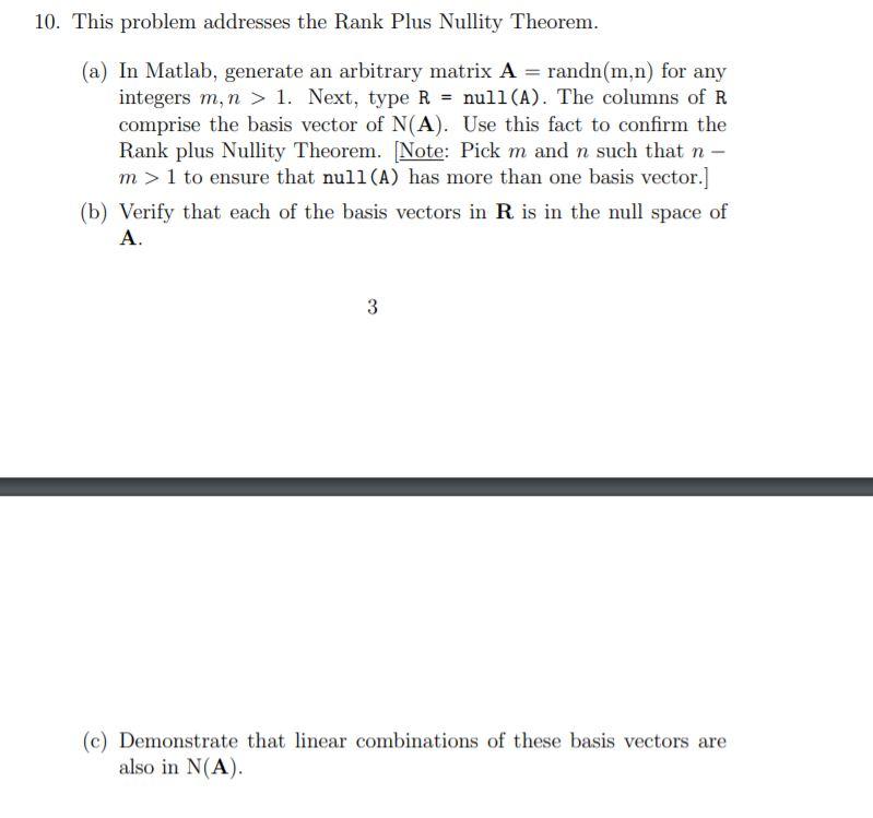 10. This problem addresses the Rank Plus Nullity | Chegg.com