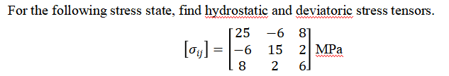 Solved For the following stress state, find hydrostatic and | Chegg.com