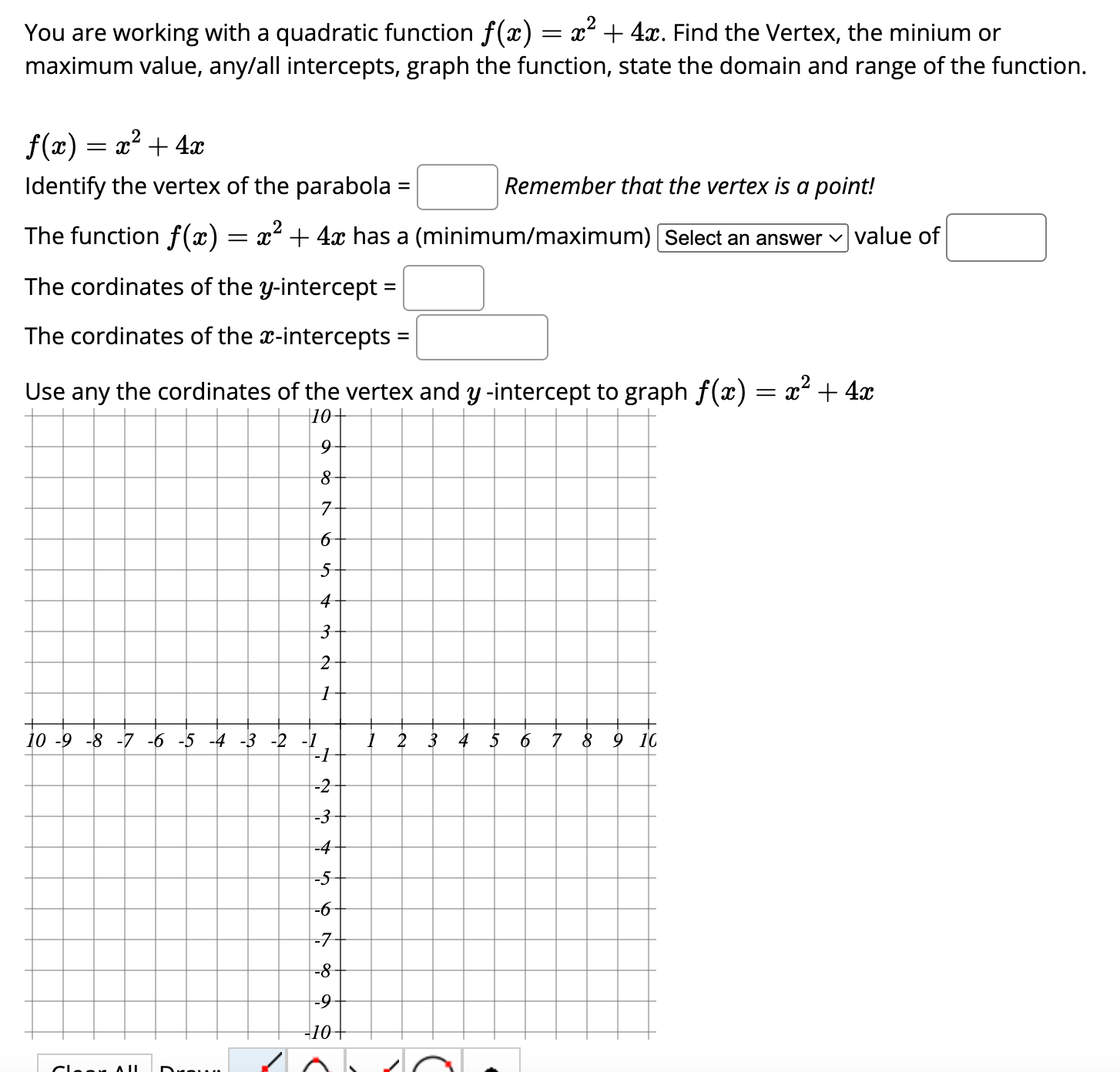 You are working with a quadratic function f(x)=x2+4x. | Chegg.com