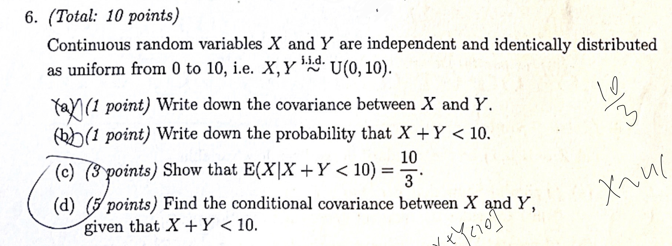 Solved 6. (Total: 10 points) Continuous random variables X | Chegg.com