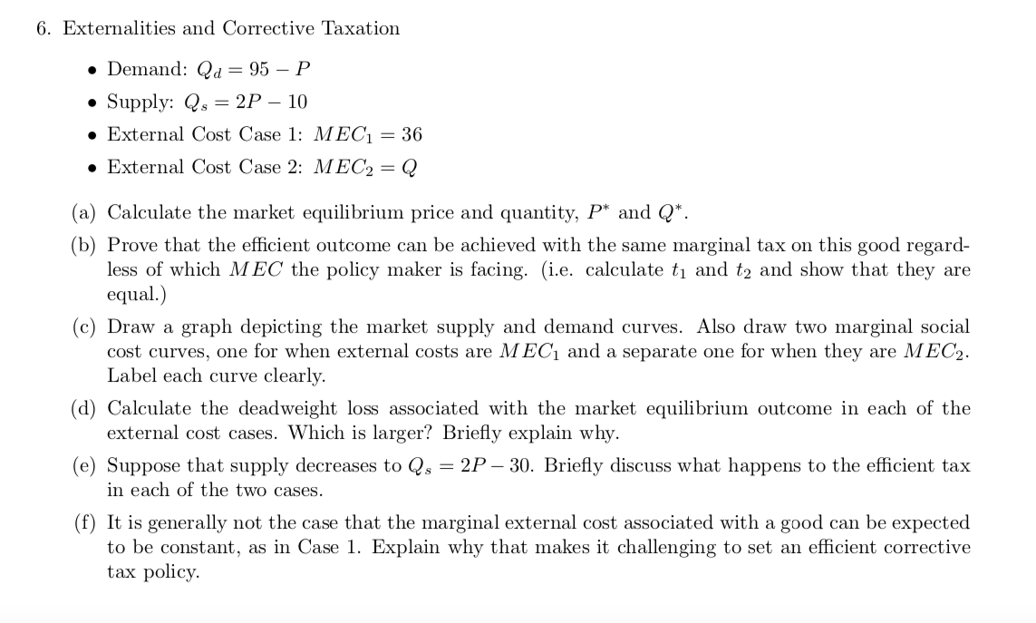 6. Externalities and Corrective Taxation • Demand: | Chegg.com