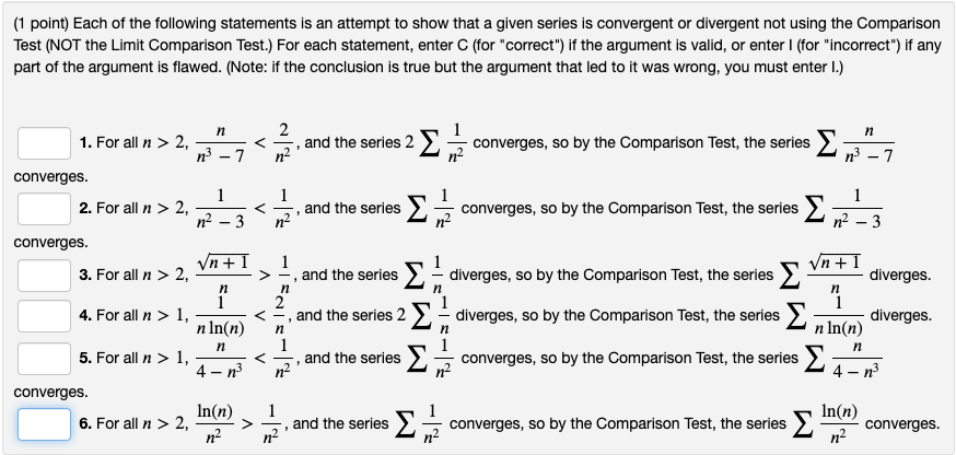 Solved (1 point) Each of the following statements is an | Chegg.com