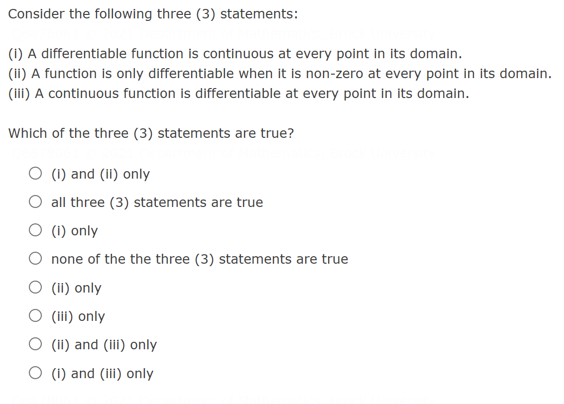 Solved Consider the following three (3) statements: (i) A | Chegg.com