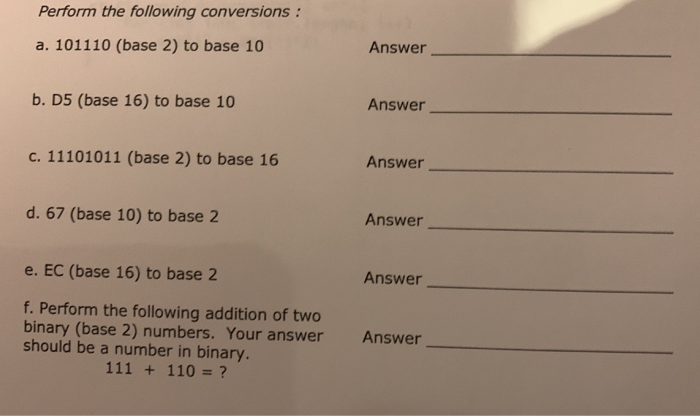 Solved Perform the following conversions a. 101110 (base 2) | Chegg.com