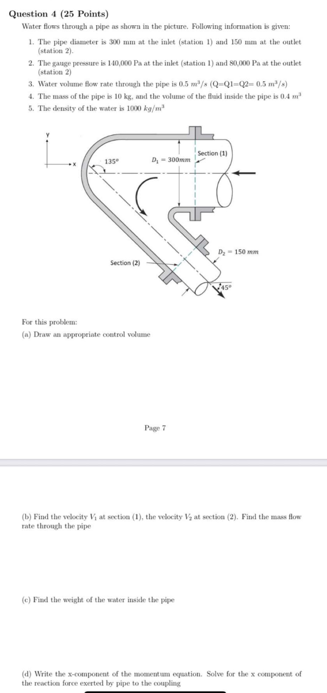 Solved Question 4 (25 Points) Water flows through a pipe as | Chegg.com