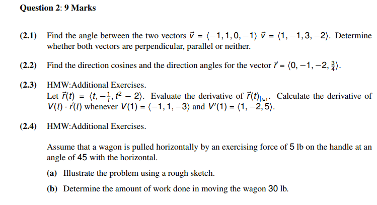 Solved (2.1) Find the angle between the two vectors | Chegg.com