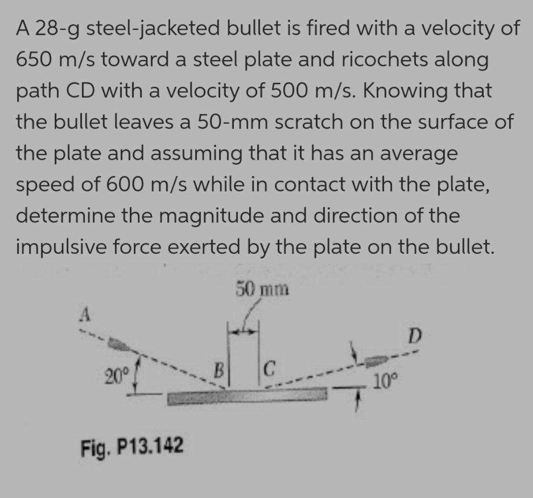Solved A 28-g steel-jacketed bullet is fired with a velocity | Chegg.com