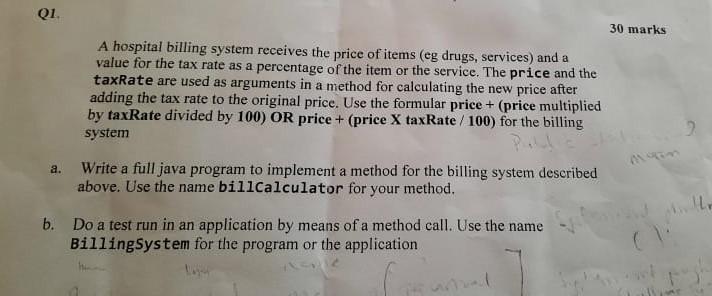 Solved Q1 30 marks A hospital billing system receives the | Chegg.com