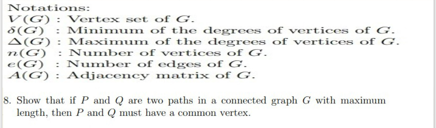 Solved Notations:V(G) ﻿: Vertex set of G.δ(G) ﻿: Minimum of | Chegg.com