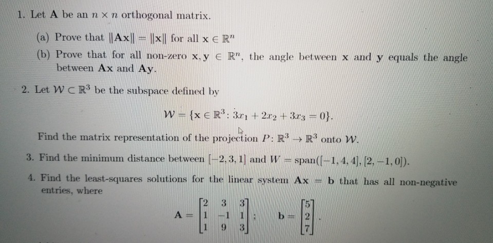 Solved 1. Let A be an n x n orthogonal matrix. (a) Prove | Chegg.com