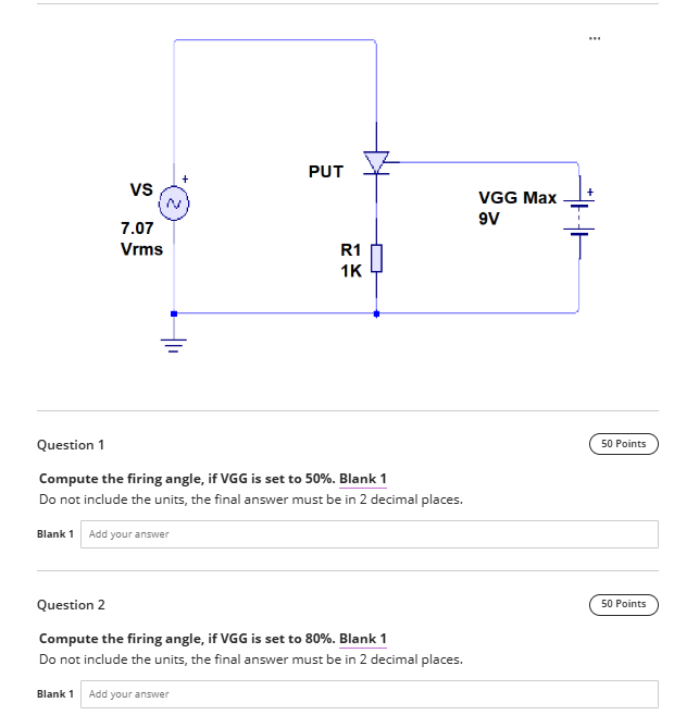 Solved Question 1 ﻿Compute the firing angle, if VGG is set | Chegg.com