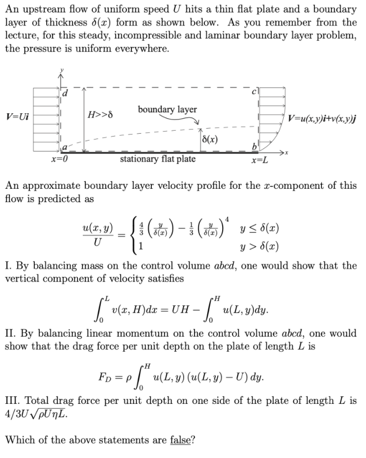 Solved An upstream flow of uniform speed U hits a thin flat | Chegg.com