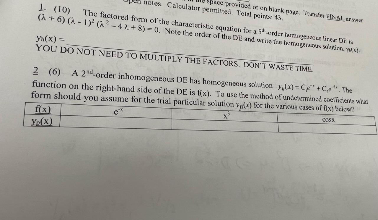 Solved 1. (10) The factored form of the characteristic | Chegg.com