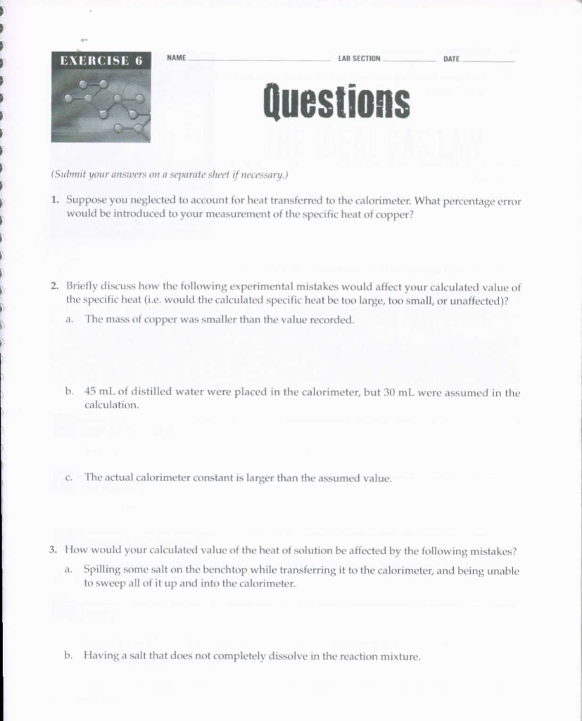 Solved NAME EXERCISE 6 LAB SECTION DATE Questions (Submit | Chegg.com