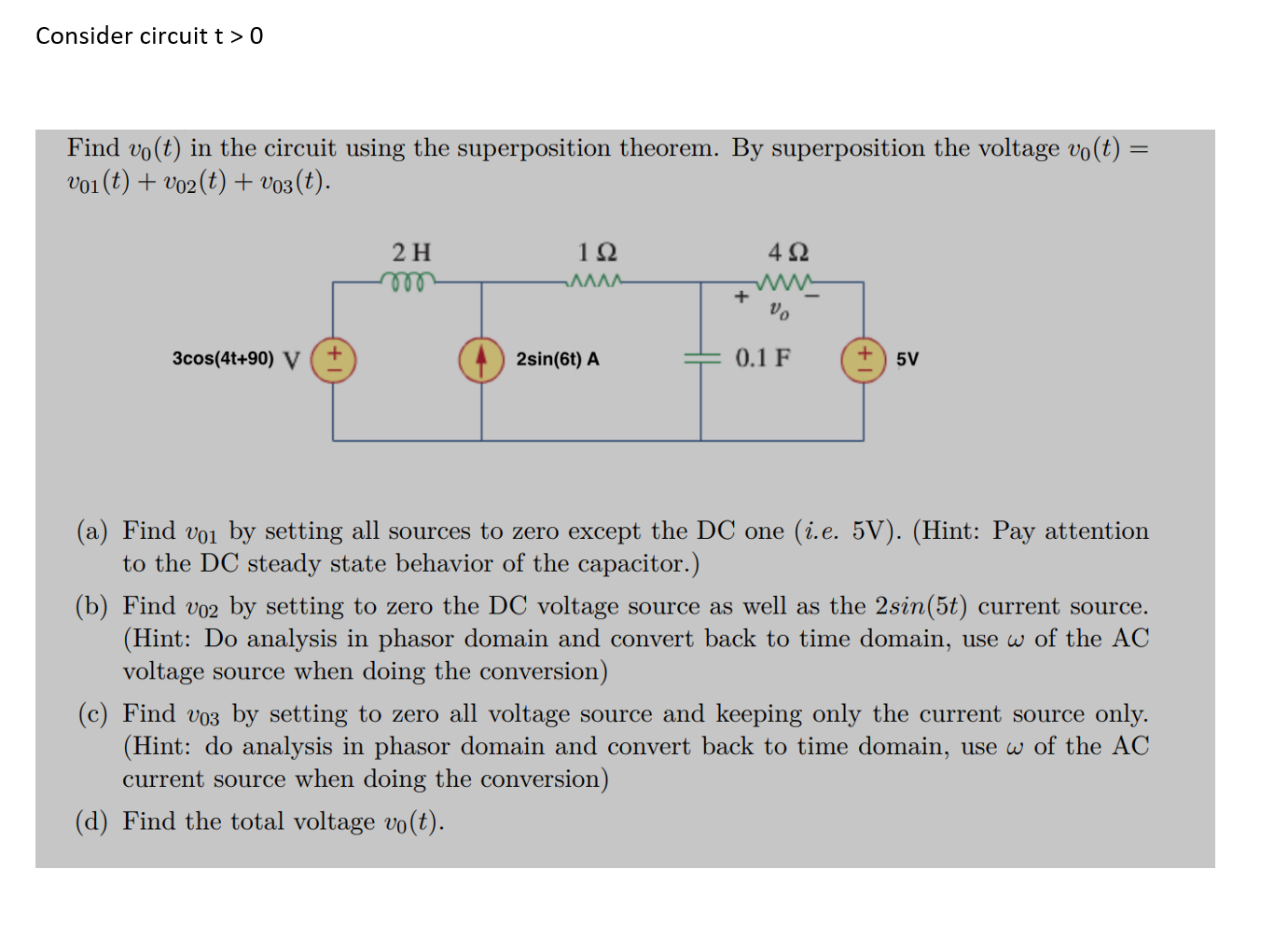 Solved Consider circuit t > 0 Find vo(t) in the circuit | Chegg.com